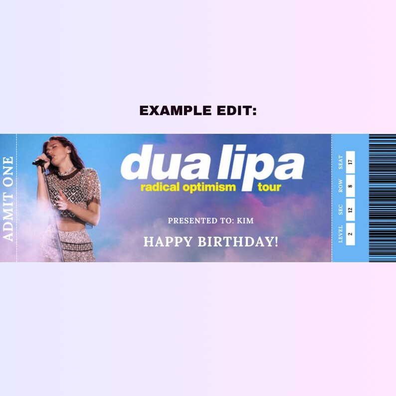 Editable Dua Lipa Radical Optimism Concert Ticket Canva Template ...
