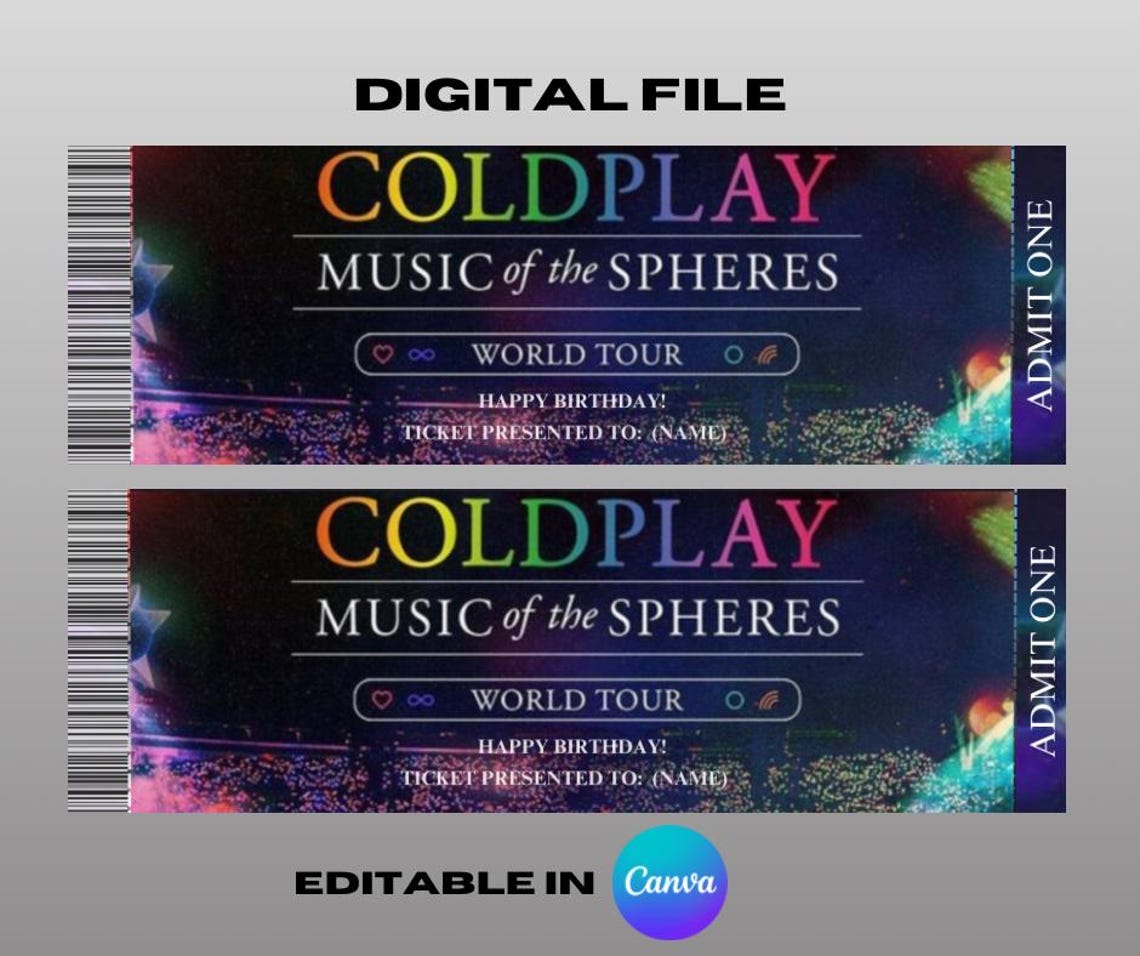 Editable Coldplay Music of the Spheres Canva Concert Ticket Template ...