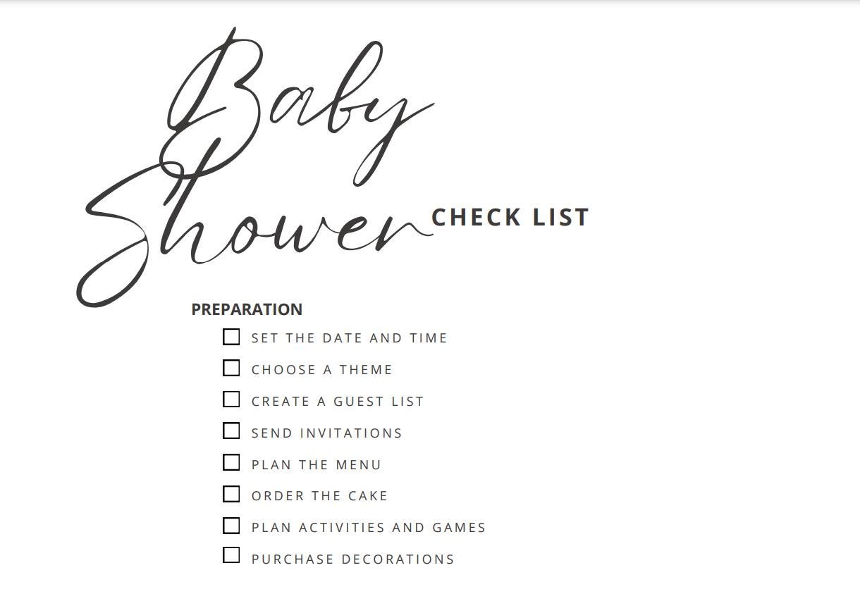 Baby Shower Checklist Printable, Baby Shower Planner Printable, Baby ...