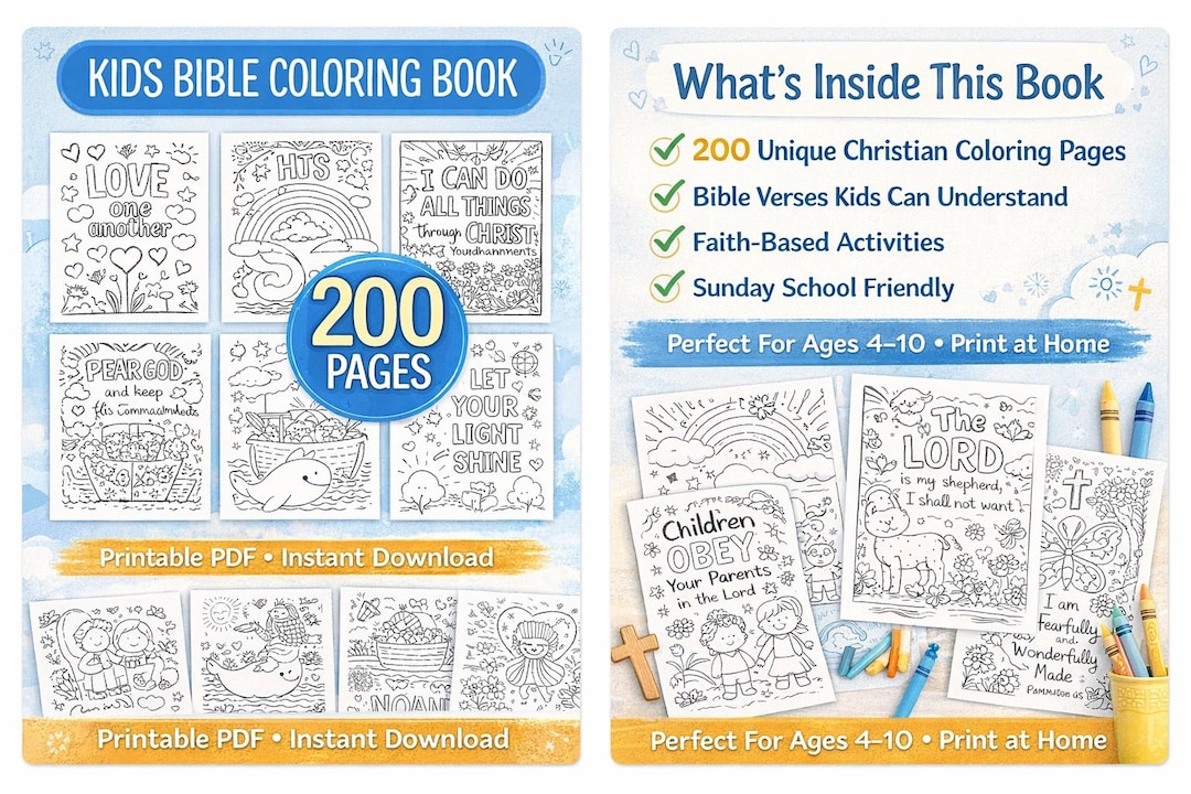 Kids Bible Coloring Book – 200 Christian Coloring Pages for Kids, Bible ...