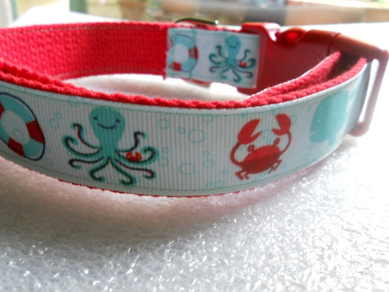 Beach Dog or Puppy Collar - Nautical Theme Ribbon, Seashore, Summer ...