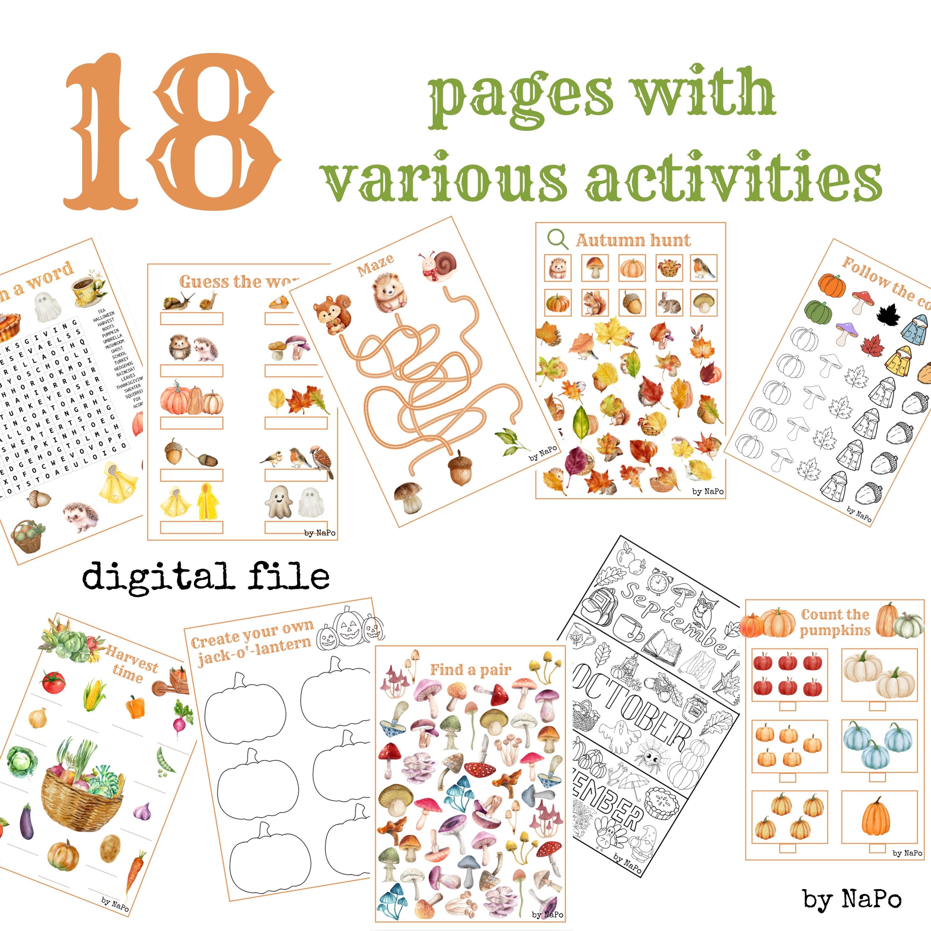 Autumn Worksheets for Kids Printable Busy Book Fall Theme School Autumn ...