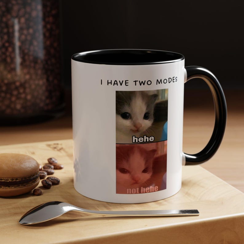 Hehe Not Hehe Cat Meme Coffee Mug | Funny Accent Mug - Etsy