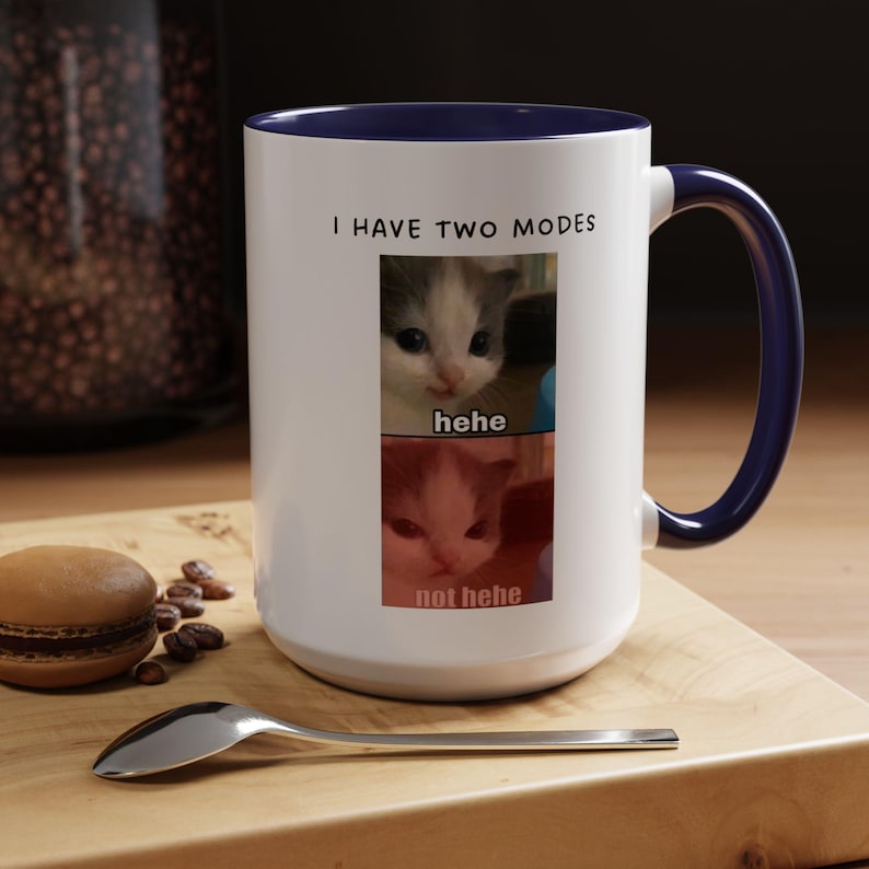 Hehe Not Hehe Cat Meme Coffee Mug | Funny Accent Mug - Etsy