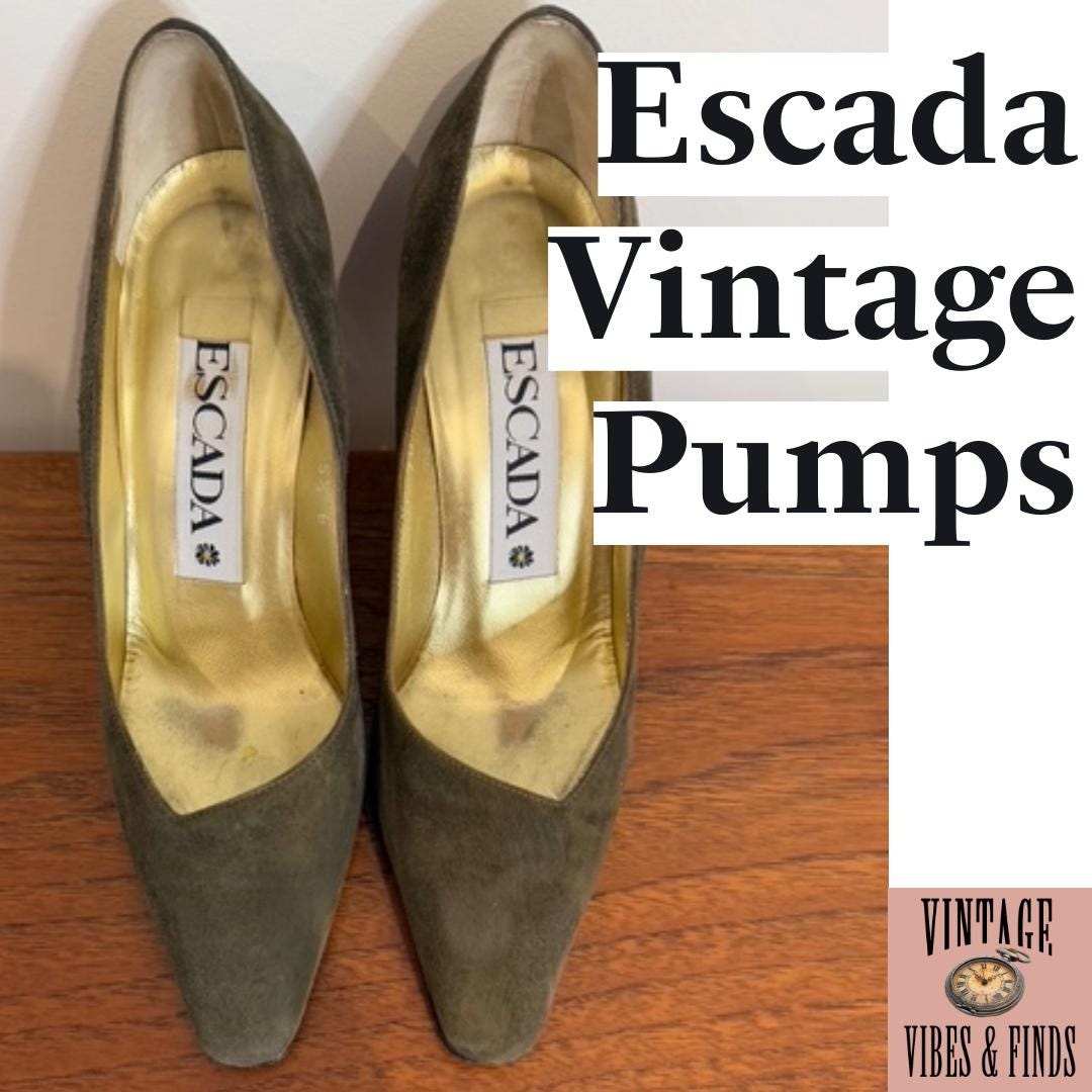 Vintage 1980s Escada Olive Suede Pumps With Sculptural Metallic Heels ...