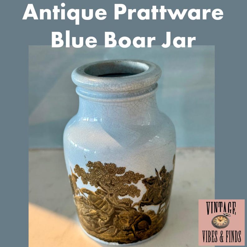Antique, 1860s Blue Prattware Boar Hunt Transfer Jar, Rare 19th Century ...