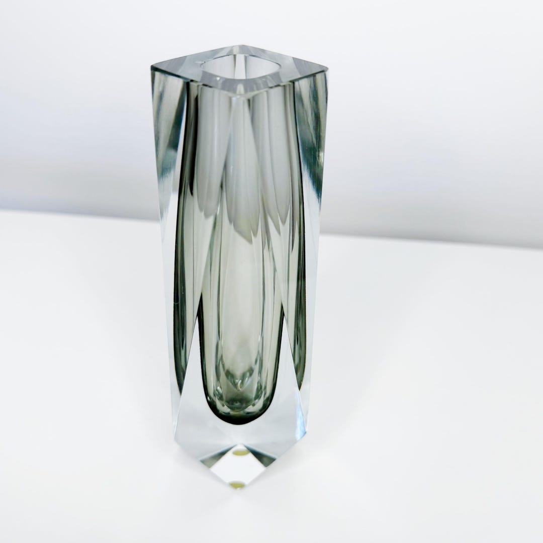 Vintage Murano Sommerso Glass Vase, Tall Faceted Italian Art Glass, Mid ...