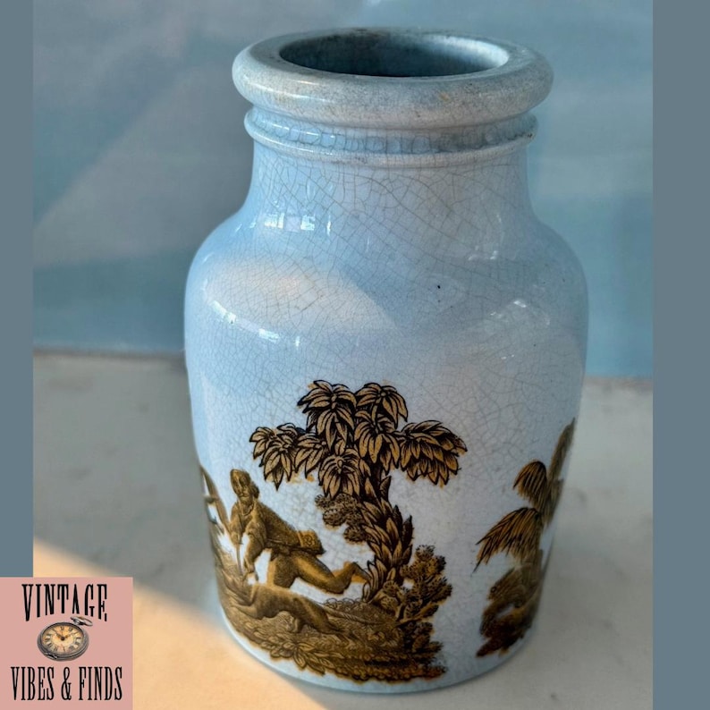 Antique, 1860s Blue Prattware Boar Hunt Transfer Jar, Rare 19th Century ...