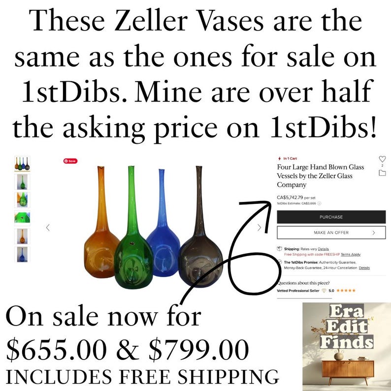 Rare Vintage Zeller Handblown Dimple Glass Vases, Mid-century Modern ...
