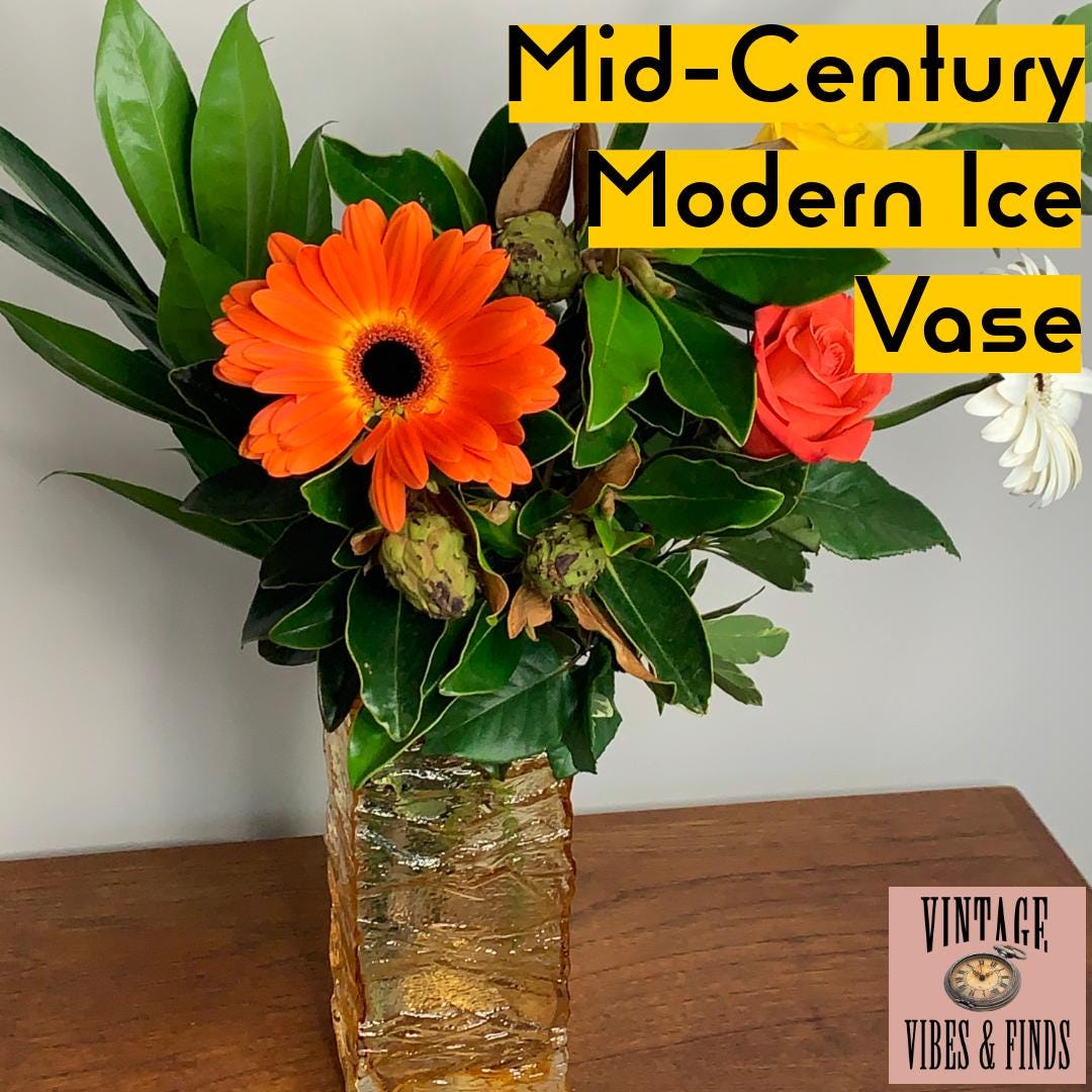 Mid-century Modern Ice Vase in Gold Amber Color Unique Vintage Decor ...