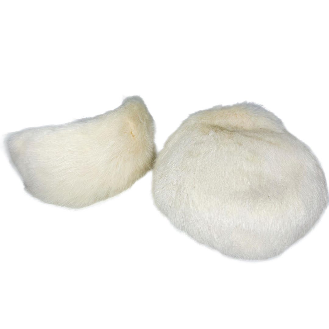 Vintage Rabbit Fur Hat & Fur Puff Set, Mid Century White Fur Hats ...