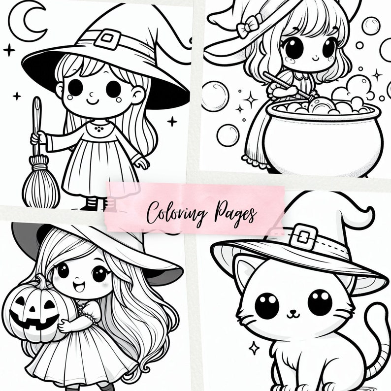 Happy Halloween With the Witch Coloring Pages 10 Pages Simple Color ...