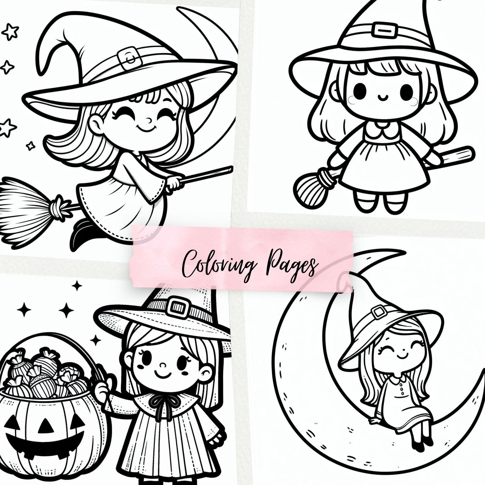 Happy Halloween With the Witch Coloring Pages 10 Pages Simple Color ...