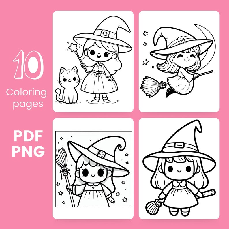 Happy Halloween With the Witch Coloring Pages 10 Pages Simple Color ...