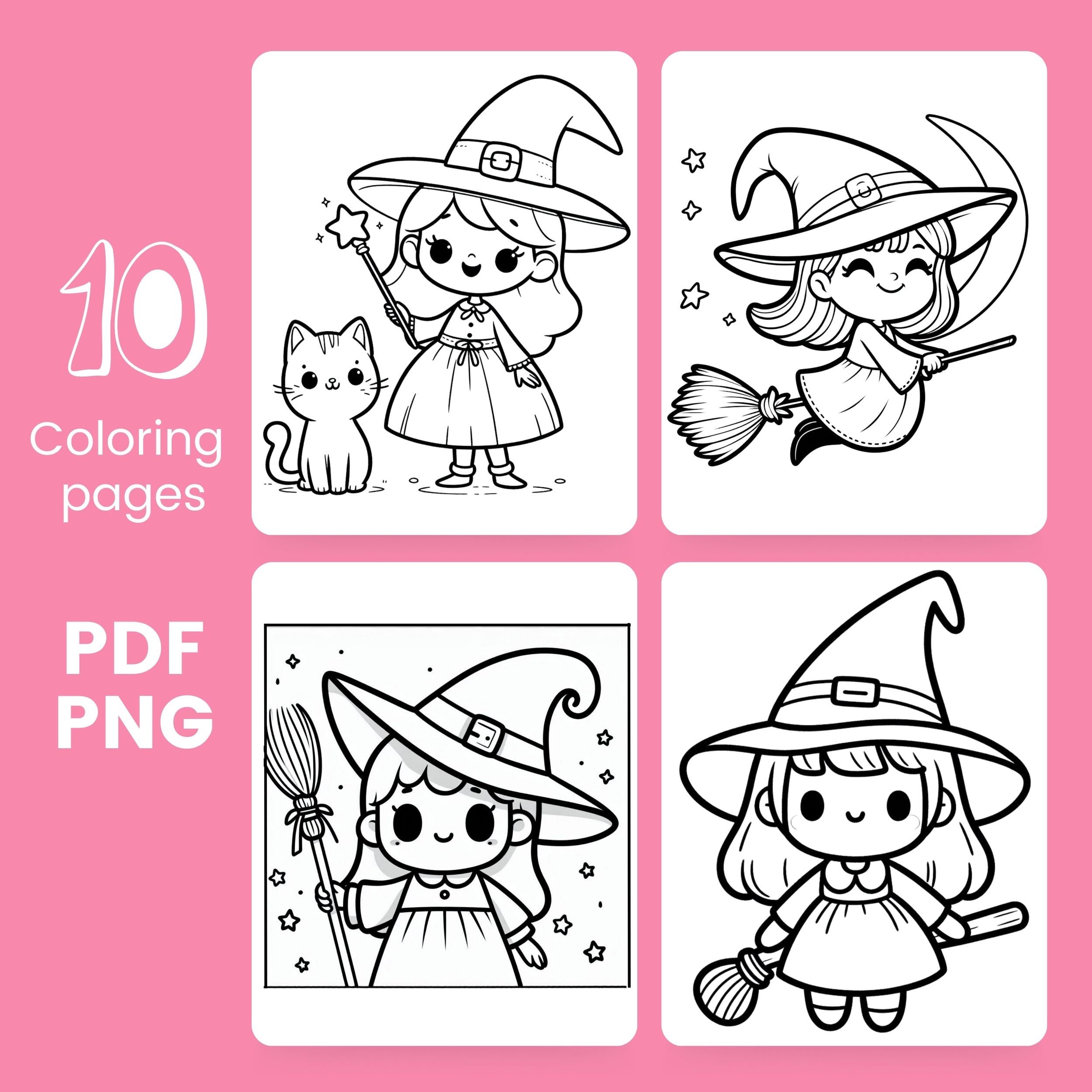 Happy Halloween With the Witch Coloring Pages 10 Pages Simple Color ...