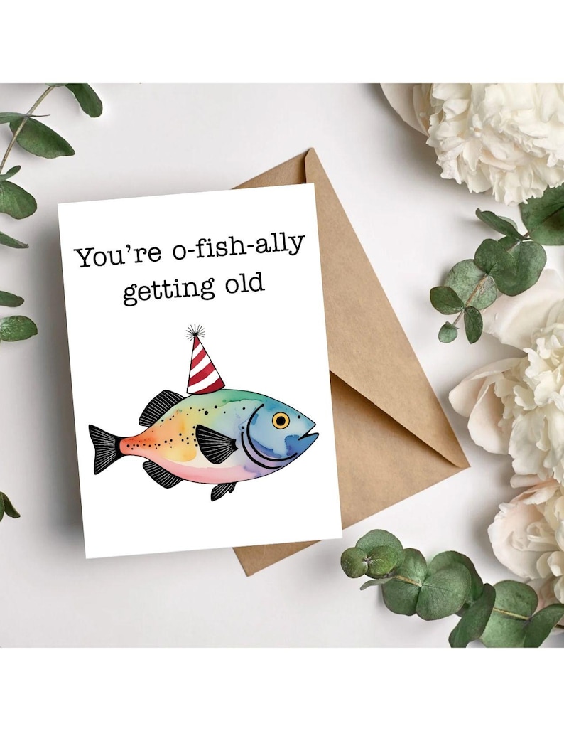 Funny Fish Pun Birthday Card: Watercolor Minimalist Design - Etsy