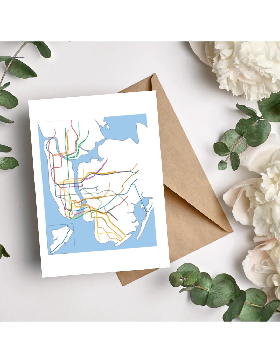 Minimalist NYC Subway Map Blank Card: Size A2, Personalized Stationary ...