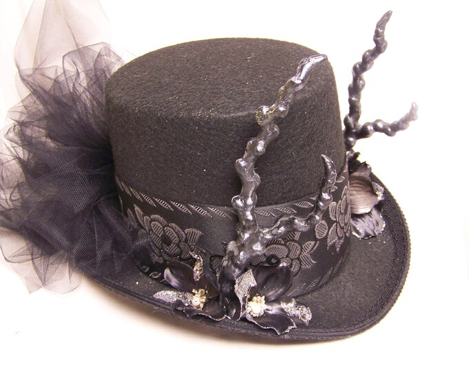 OOAK Victorian Steampunk Riding Coachman TOP HAT Black With Antlers - Etsy