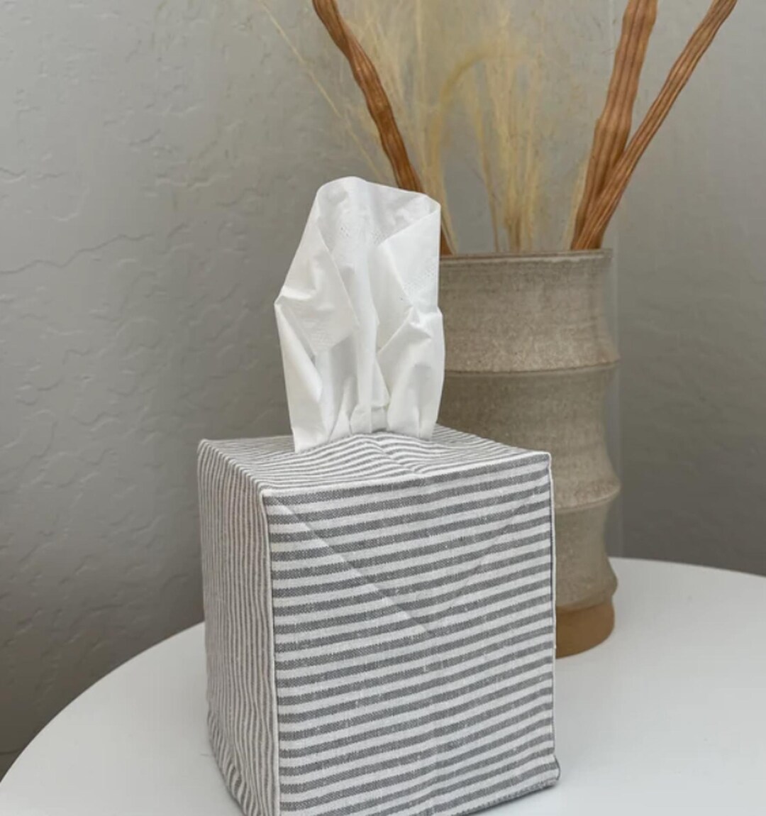 Striped Organic Linen Tissue Box Cover. Zero Waste Poison. Minimalist ...