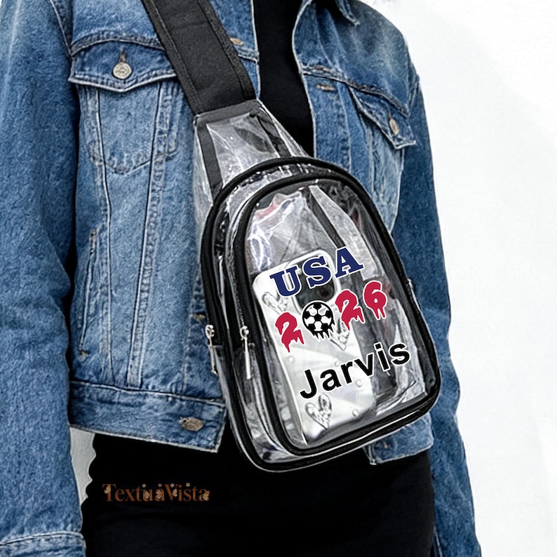 Custom Name Clear Crossbody Bag, 2026 Soccer Fan Stadium Bag ...