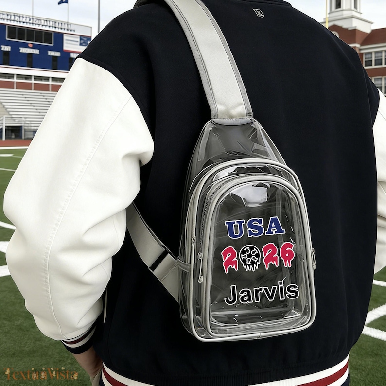 Custom Name Clear Crossbody Bag, 2026 Soccer Fan Stadium Bag ...
