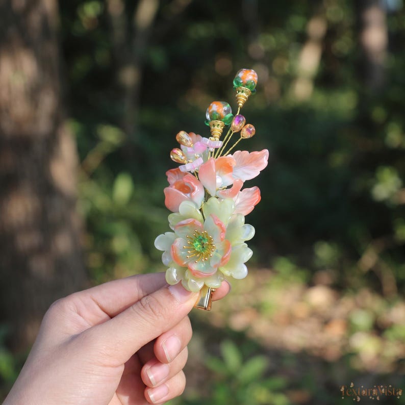 Botanical Hair Clips Pair, Summer Gradient Flower Pins, Floral Wedding ...
