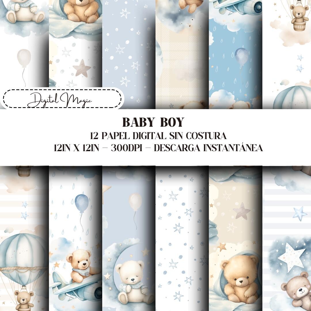 Digital Paper Pack, Teddy Bear Digital Paper, Paper Patterns, Blue ...