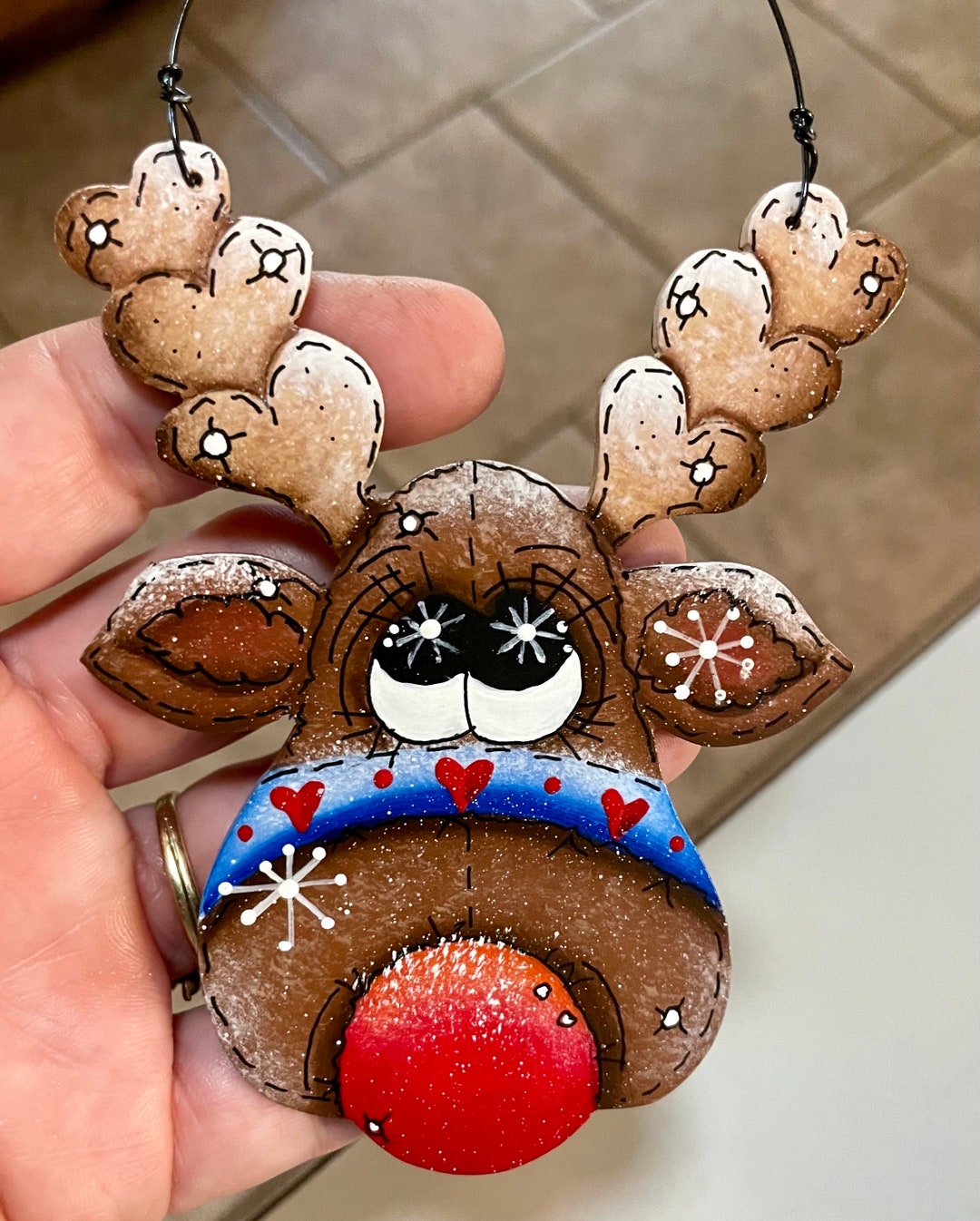 Hand Painted, Wood, Christmas Reindeer Ornament, Gaye Shoell Design - Etsy