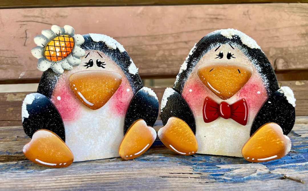 Hand Painted Penguin Shelf Sitters: Pine & Baltic Birch, Set of 2 - Etsy