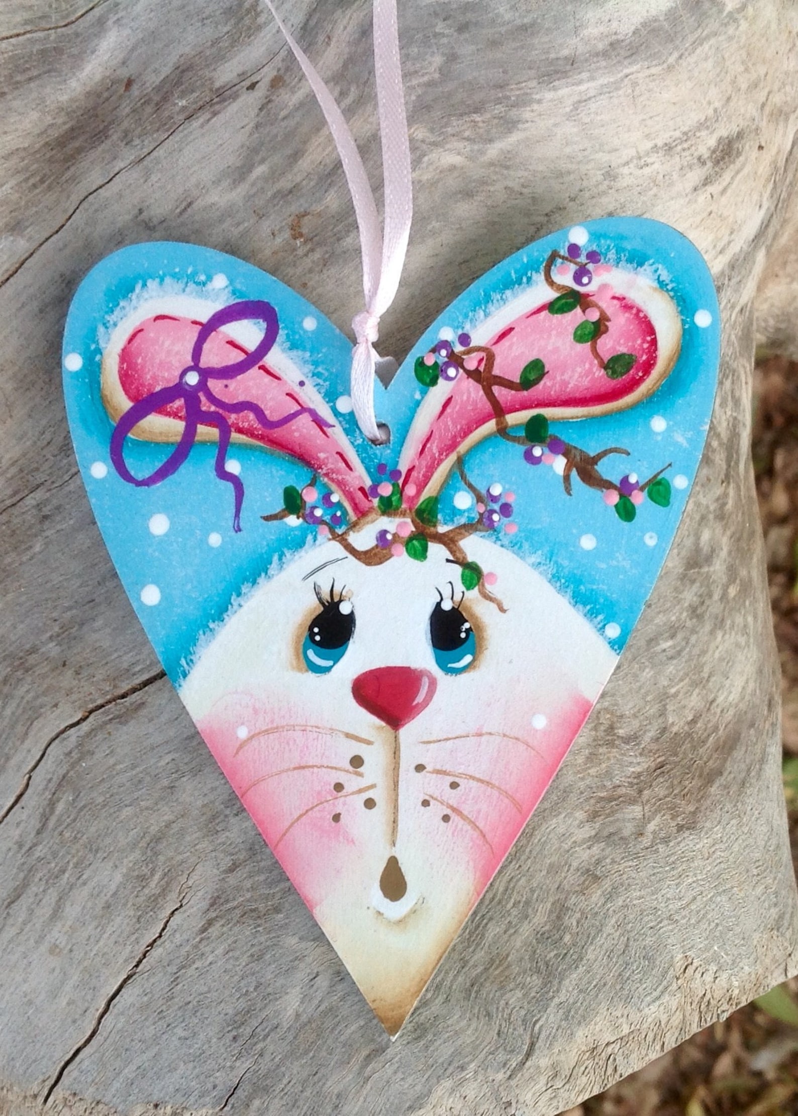 Hand Painted Wood Easter Bunny Heart Ornament Easter Decor - Etsy