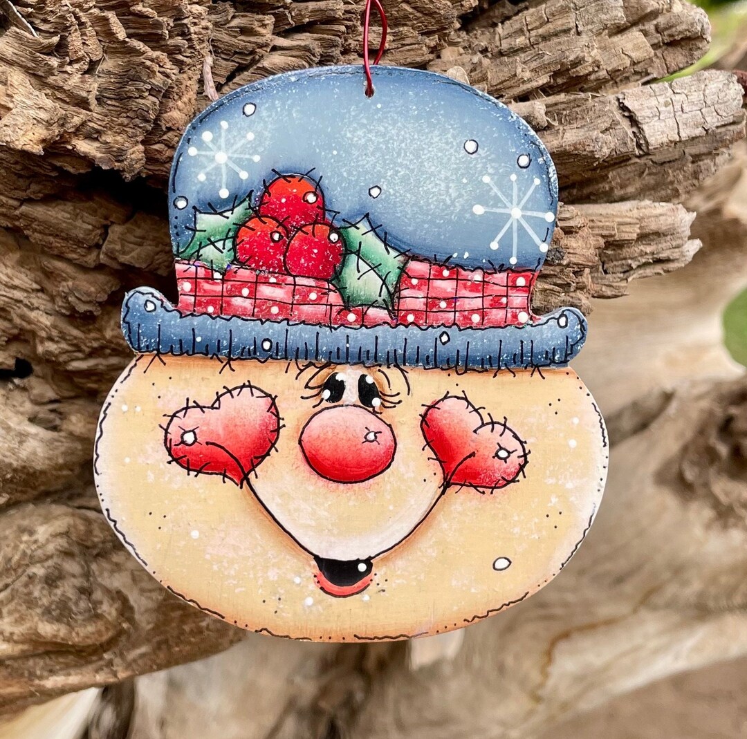 Wood Hand Painted Christmas Snowman Ornament Gaye Shoell Design - Etsy