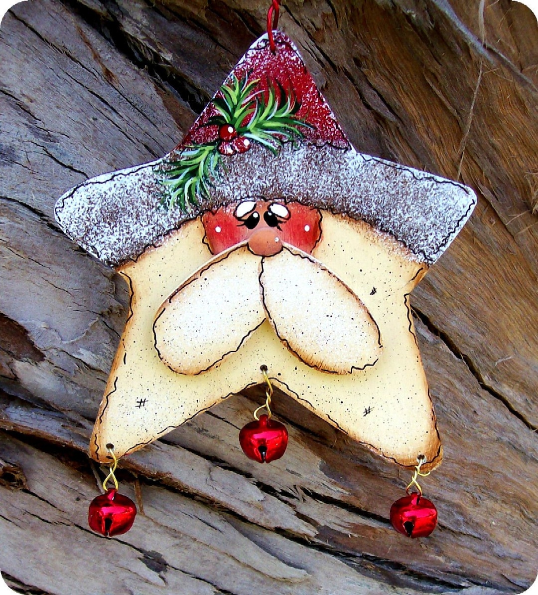 Hand Painted Christmas Star Santa Ornament for Christmas Tree ...