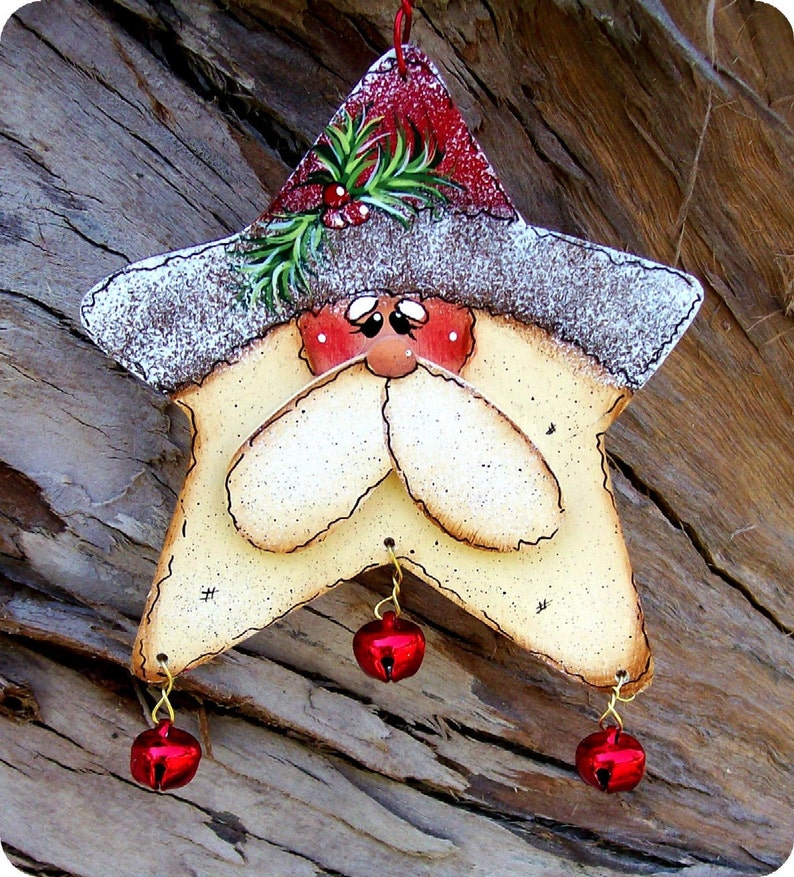 Hand Painted Christmas Star Santa Ornament for Christmas Tree ...