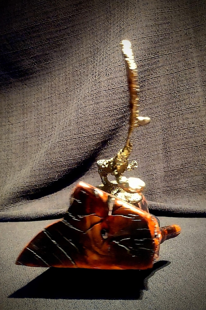 Puking Lizard...brass/copper Ant Hill Casting Mounted on Burnt Cherry ...