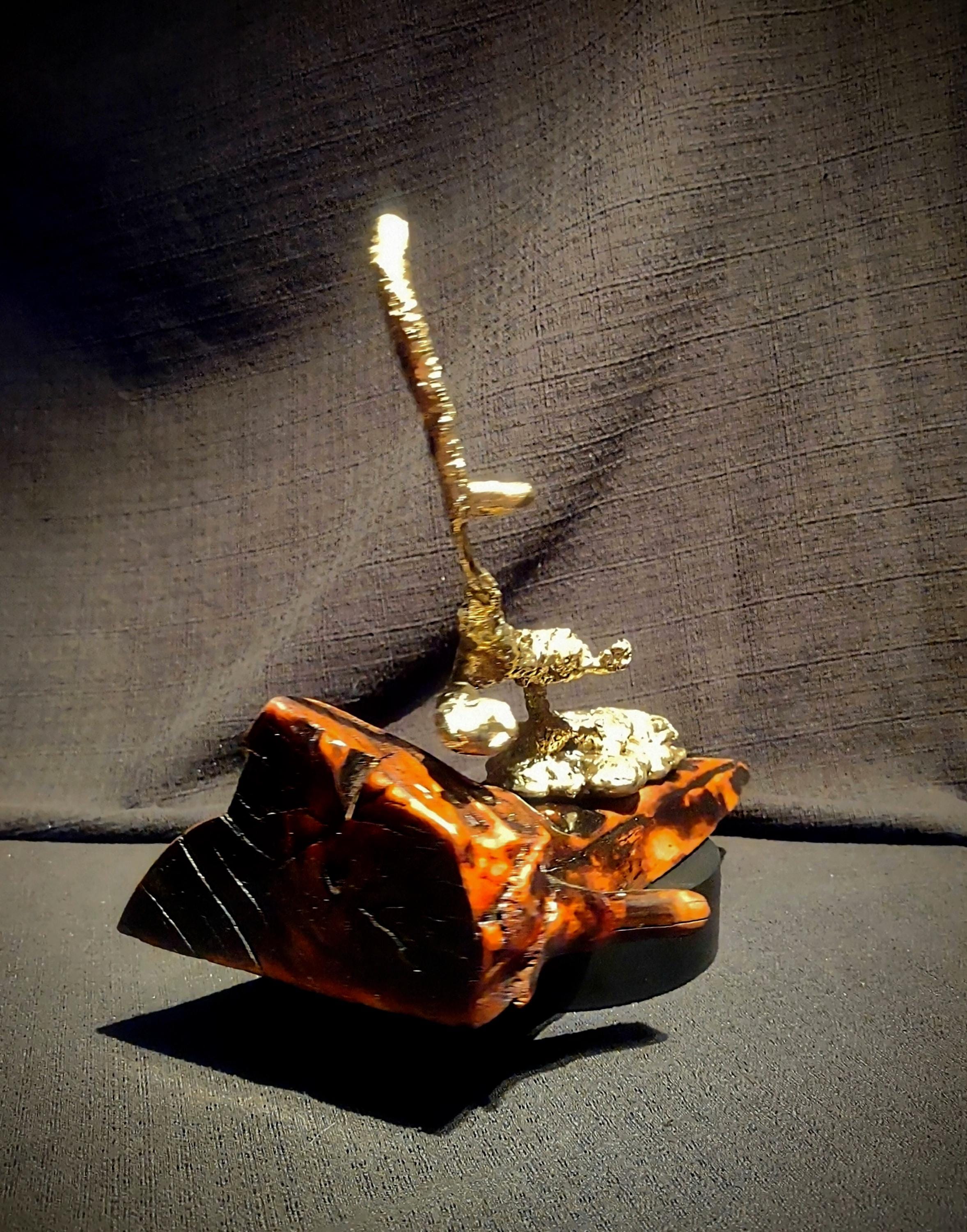 Puking Lizard...brass/copper Ant Hill Casting Mounted on Burnt Cherry ...