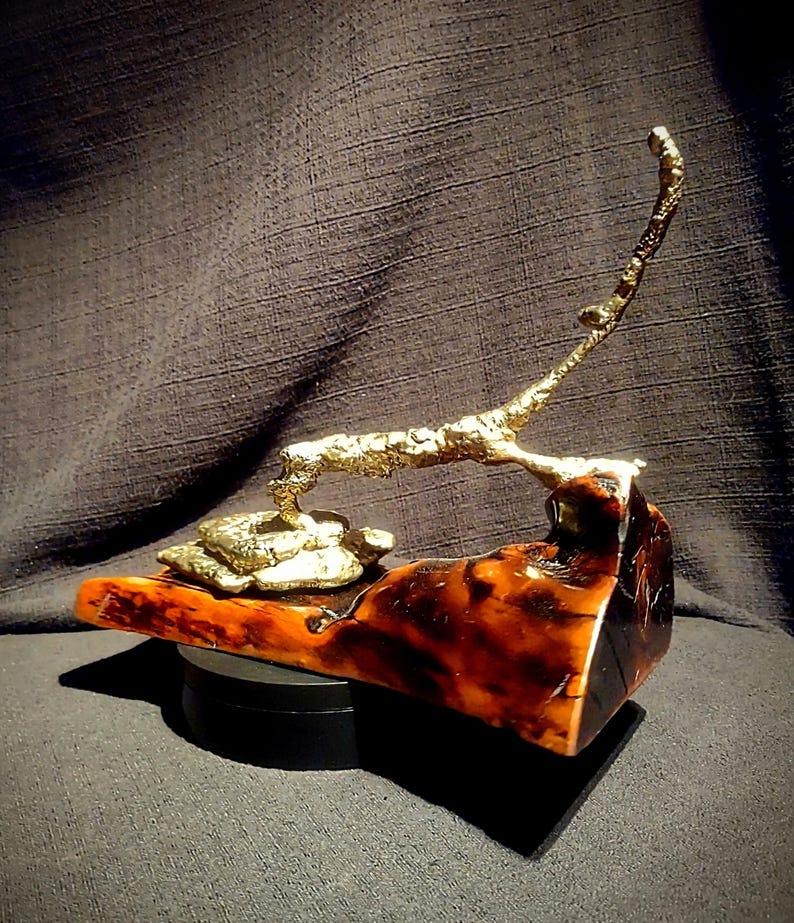 Puking Lizard...brass/copper Ant Hill Casting Mounted on Burnt Cherry ...