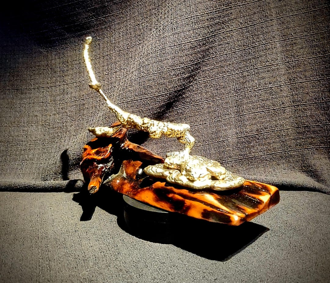 Puking Lizard...brass/copper Ant Hill Casting Mounted on Burnt Cherry ...