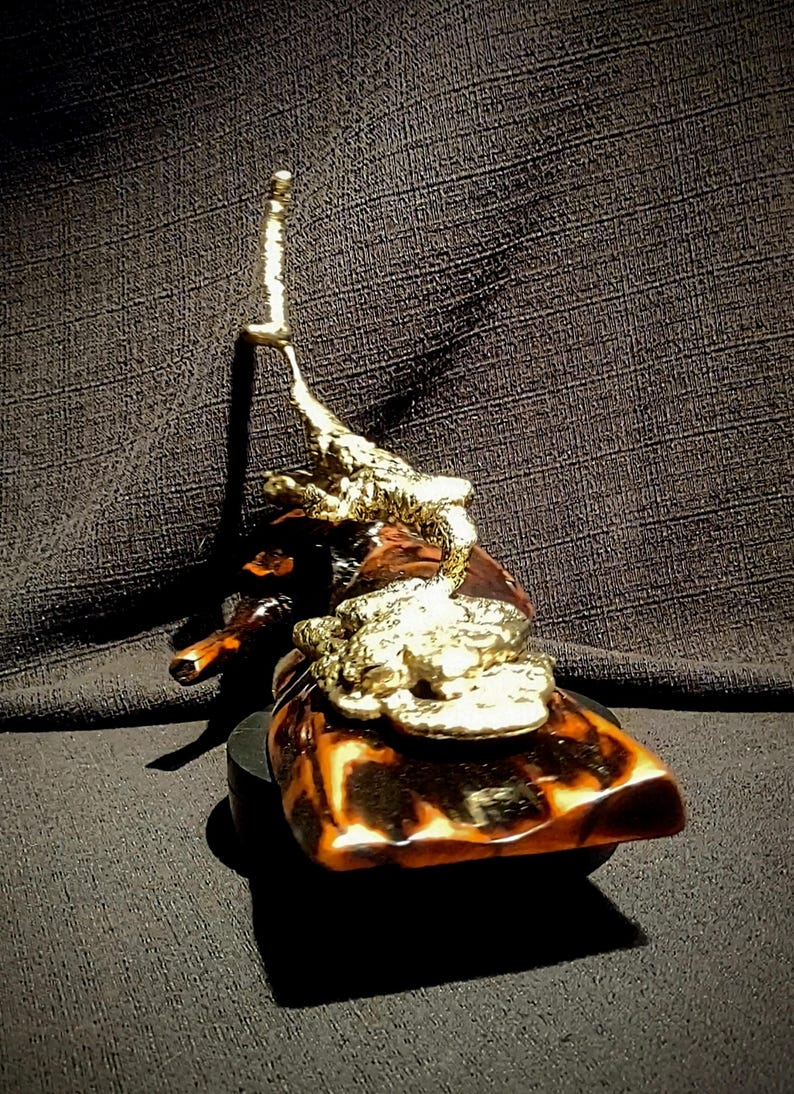 Puking Lizard...brass/copper Ant Hill Casting Mounted on Burnt Cherry ...
