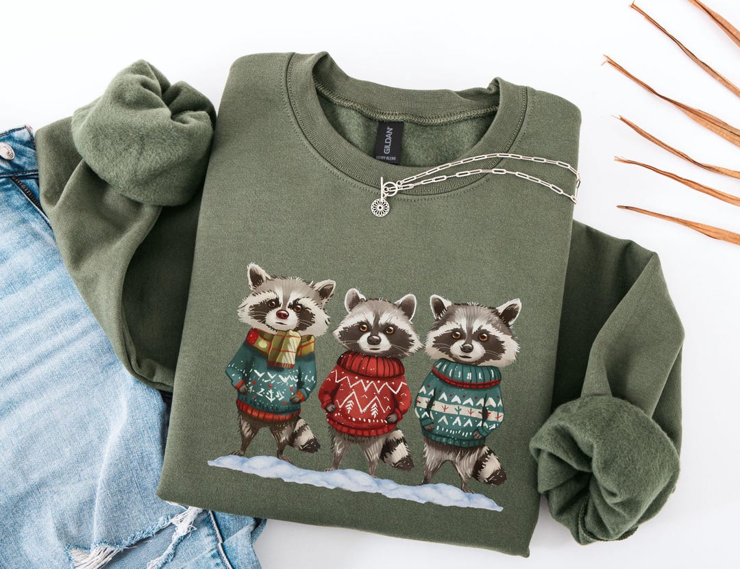 Raccoon Christmas Sweatshirt Funny Raccoon Holiday Sweater Cute Animal ...
