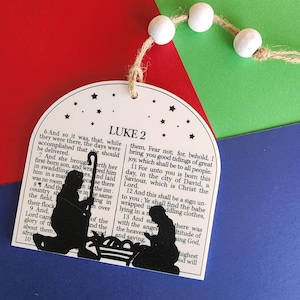 Christmas Ornament With a Manger Scene and Luke 2 Bible Verses. - Etsy