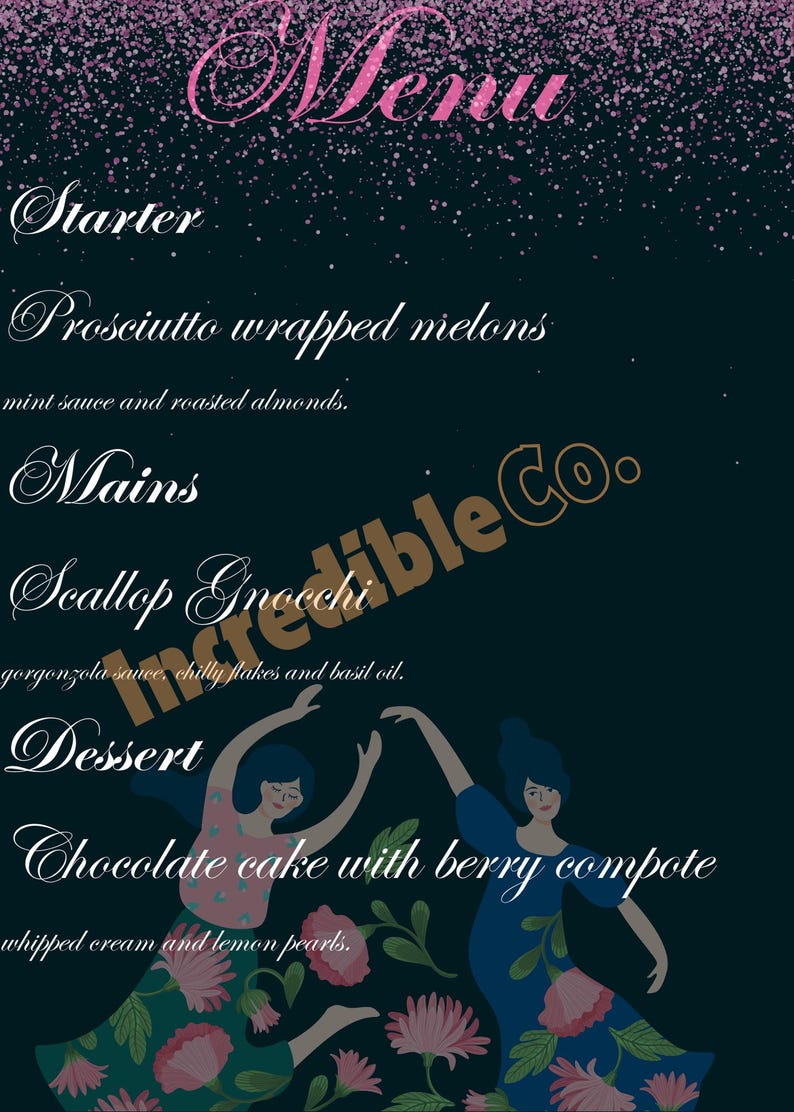 Editable Dinner Party Invitation, Menu & Cocktail Invitation, Women ...