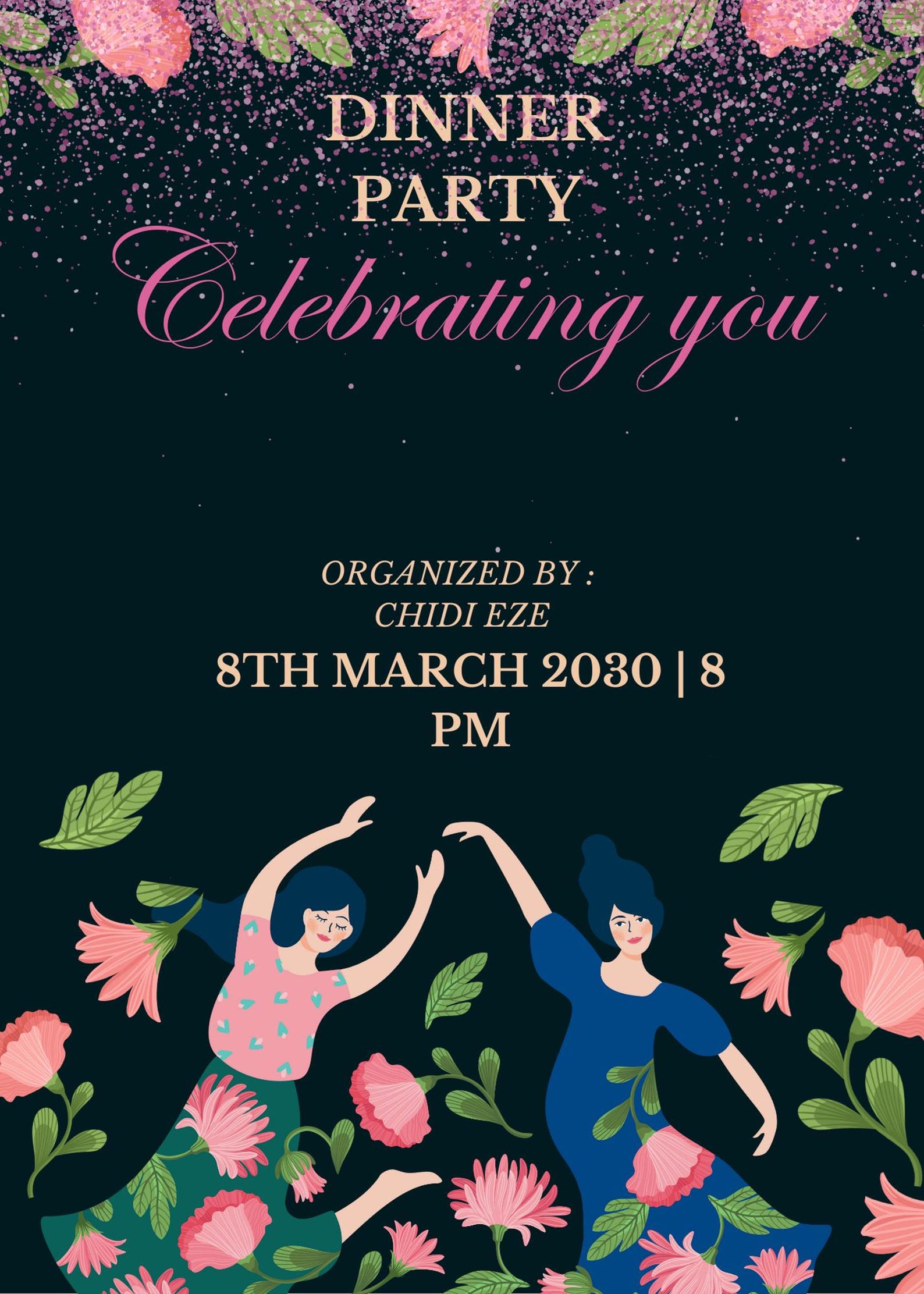 Editable Dinner Party Invitation, Menu & Cocktail Invitation, Women ...