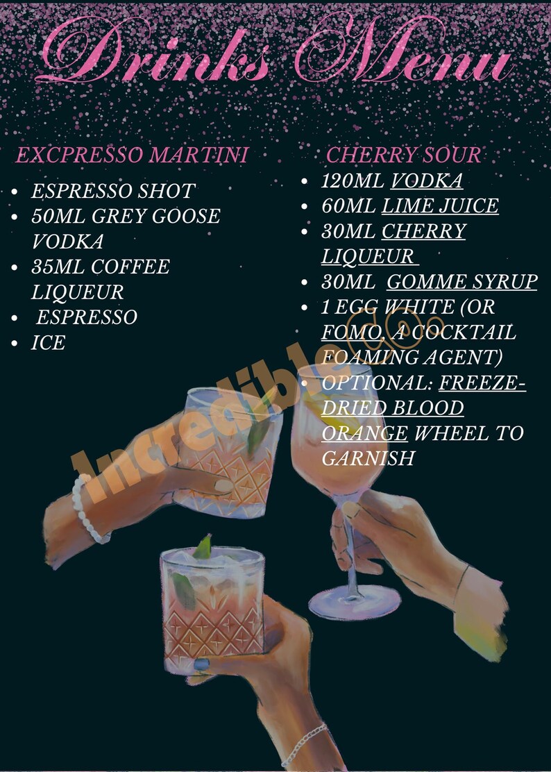 Editable Dinner Party Invitation, Menu & Cocktail Invitation, Women ...