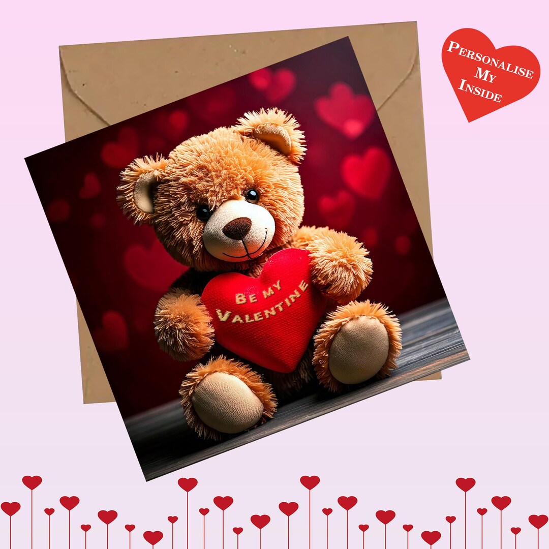 Cute Teddy Valentine's Day Card Customizable Inside Personal Message ...