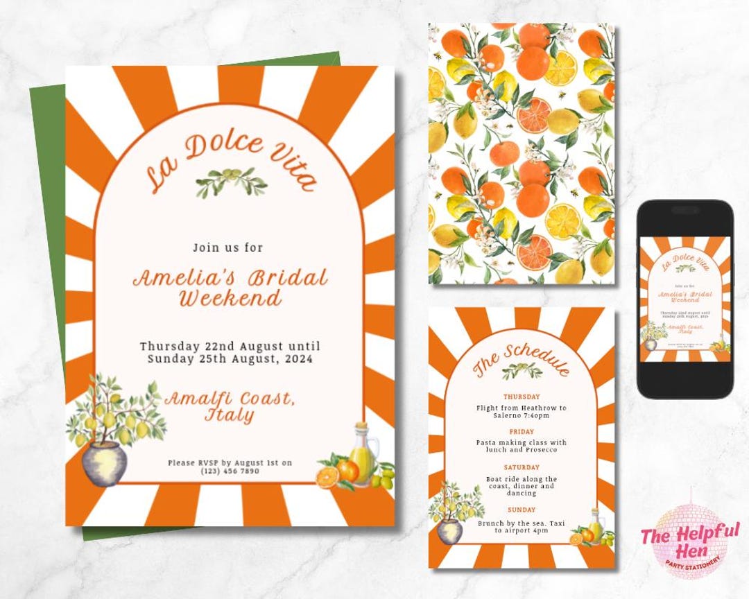Italian La Dolce Vita Bridal Party Invite, Customisable Invitation ...