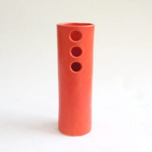 Whimsical Hand Built Porcelain Vase ... Petite Neon Coral Red Vessel ...