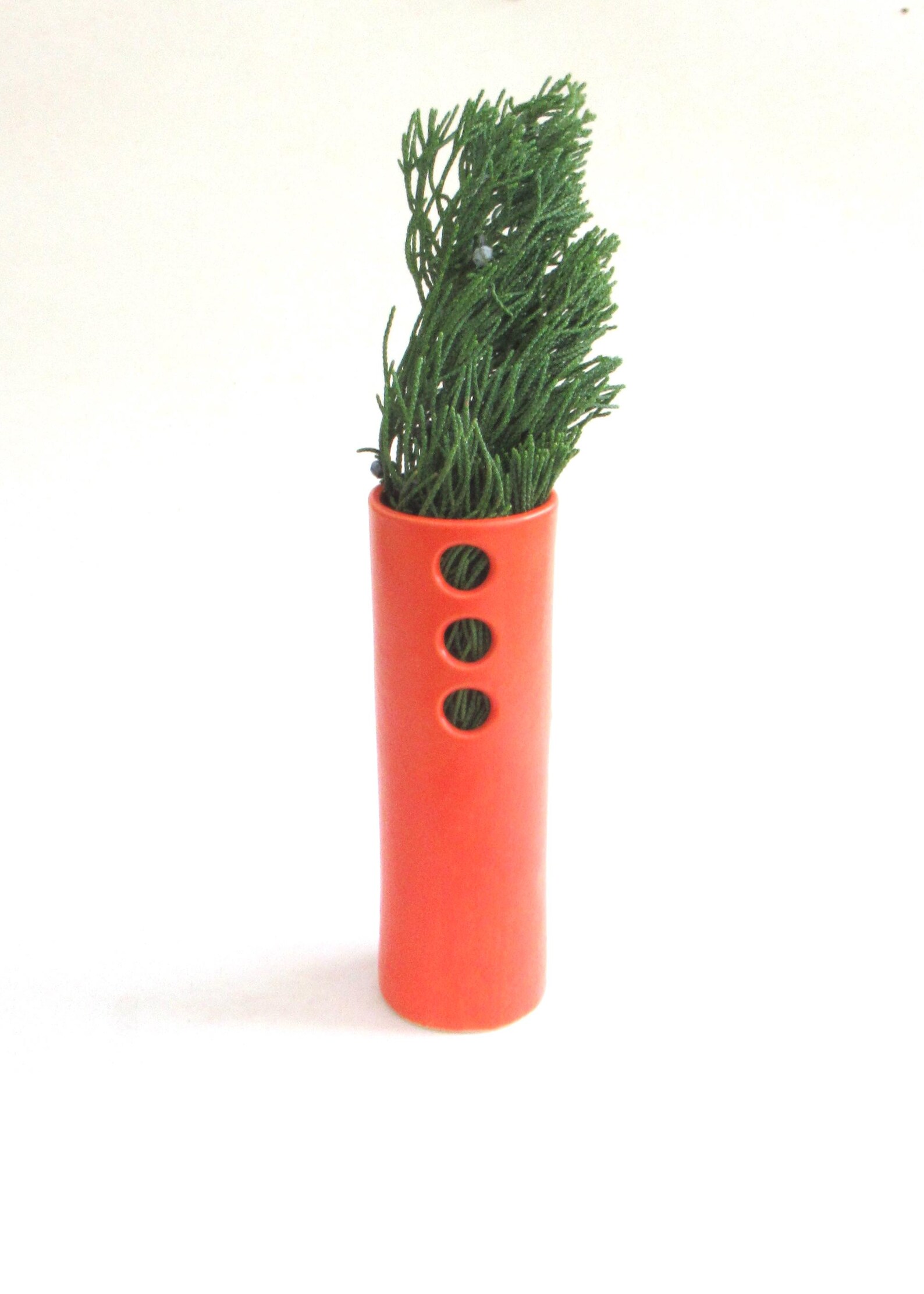 Whimsical Hand Built Porcelain Vase ... Petite Neon Coral Red Vessel ...