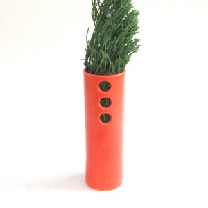 Whimsical Hand Built Porcelain Vase ... Petite Neon Coral Red Vessel ...