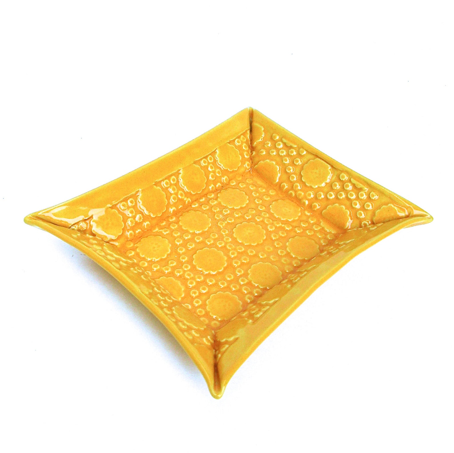 Hand Built Porcelain Tray ... Happy and Festive ... Golden - Etsy