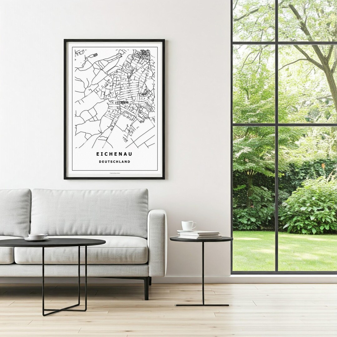 Digital Map of Eichenau, Germany A2 Printable Wall Art Black & White ...